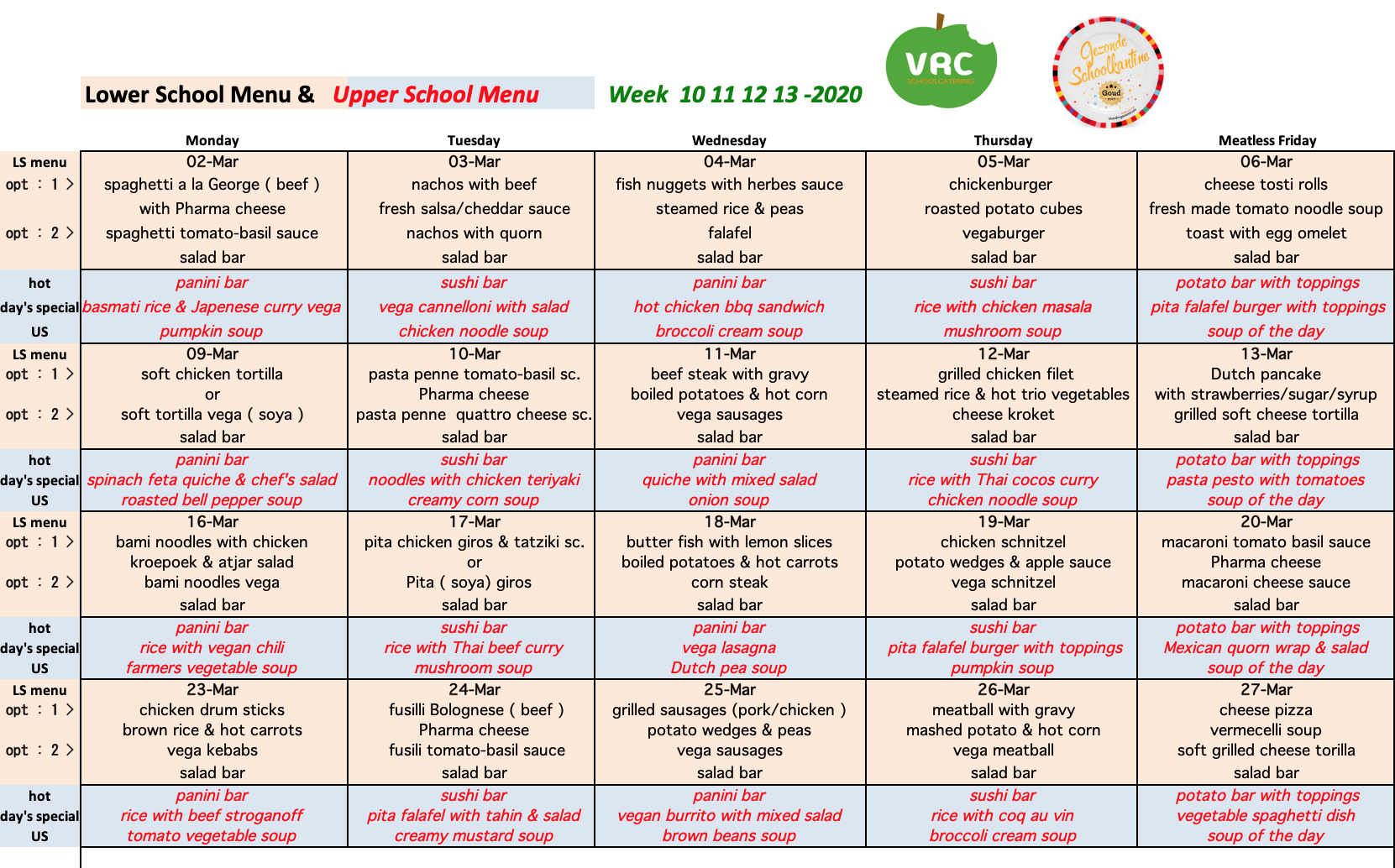 Lunch Menu – International School of Amsterdam