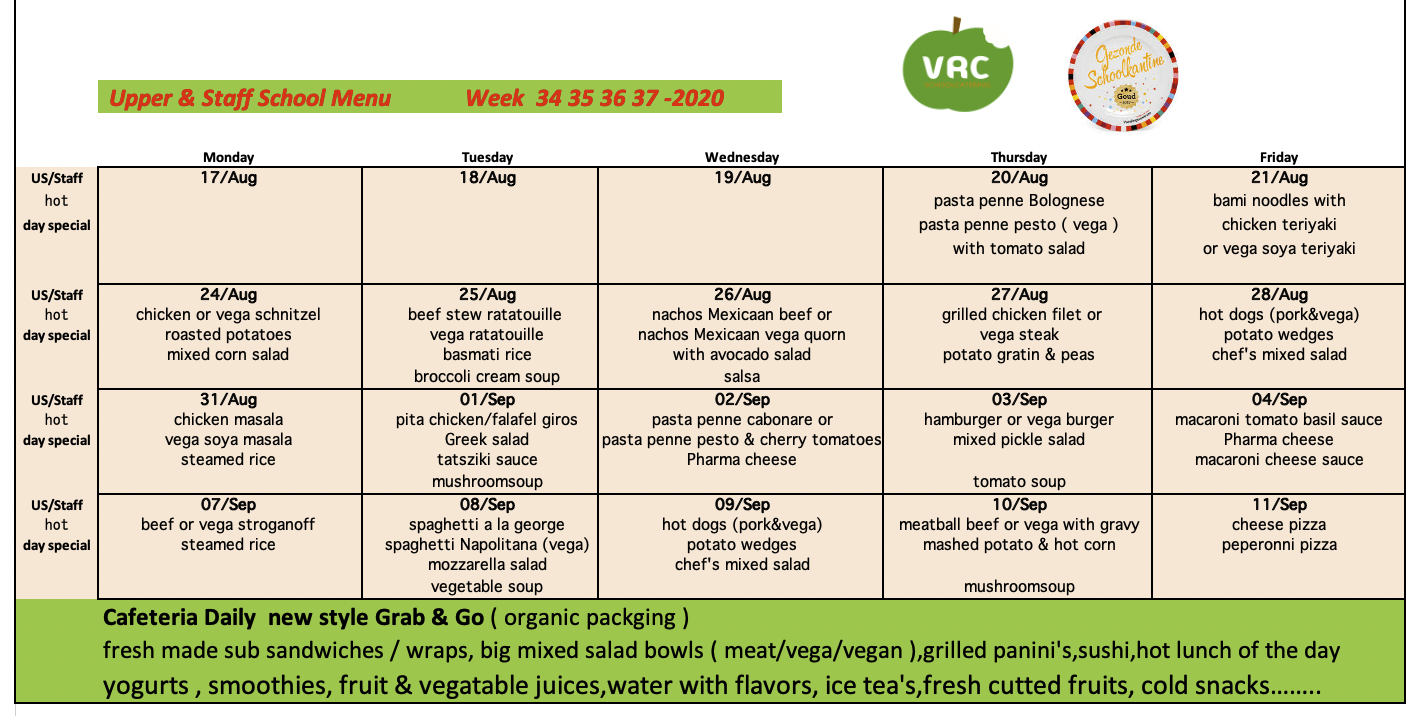 Lunch Menu – International School of Amsterdam