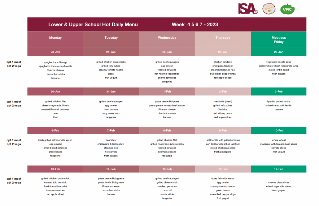 Lunch Menu – International School of Amsterdam