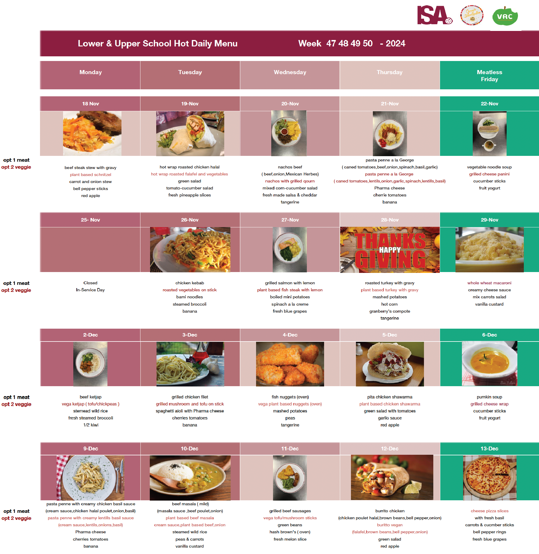Lunch Menu - International School of Amsterdam